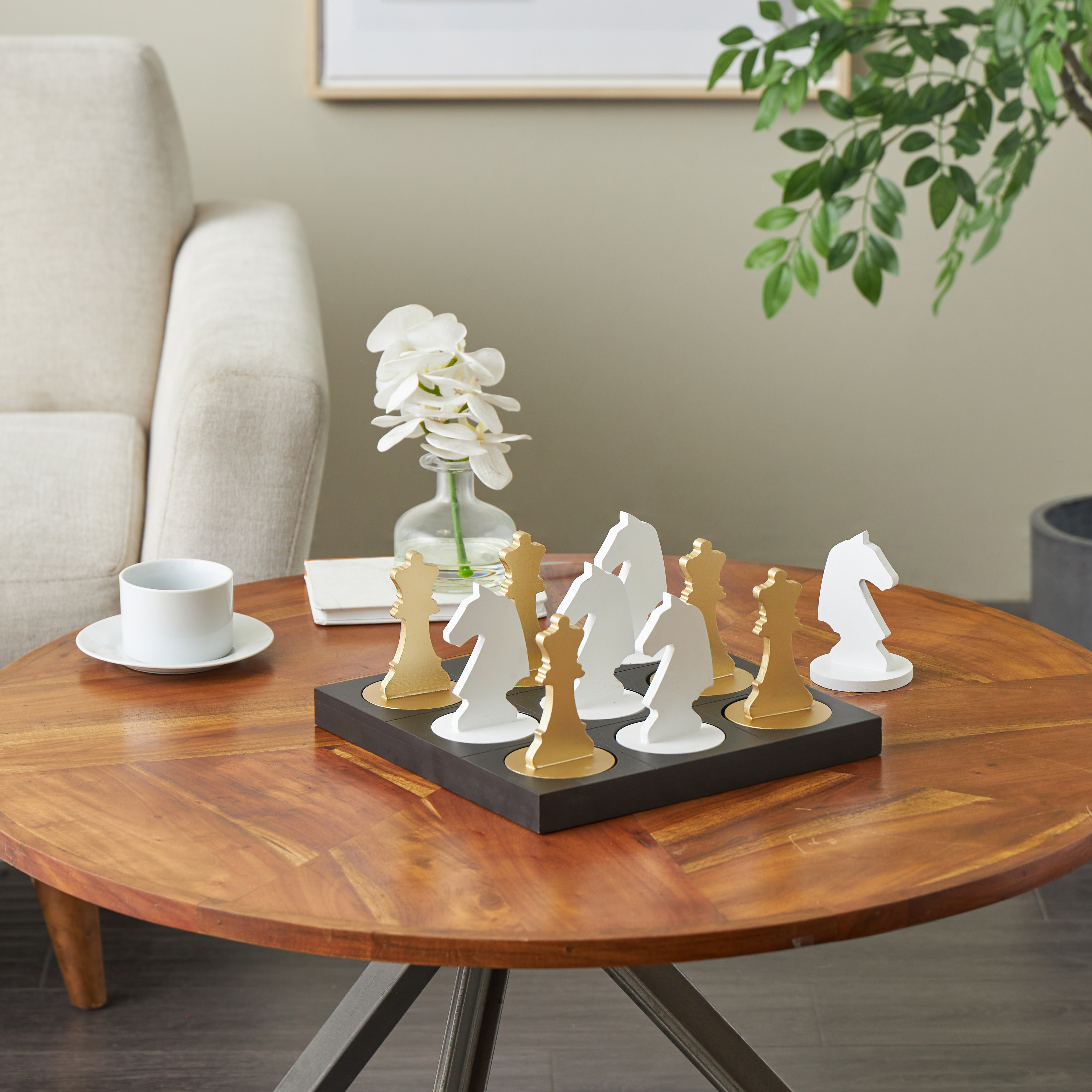 Cole & Grey Wood Chess Decor Black Game Set with Gold and White Pieces ...