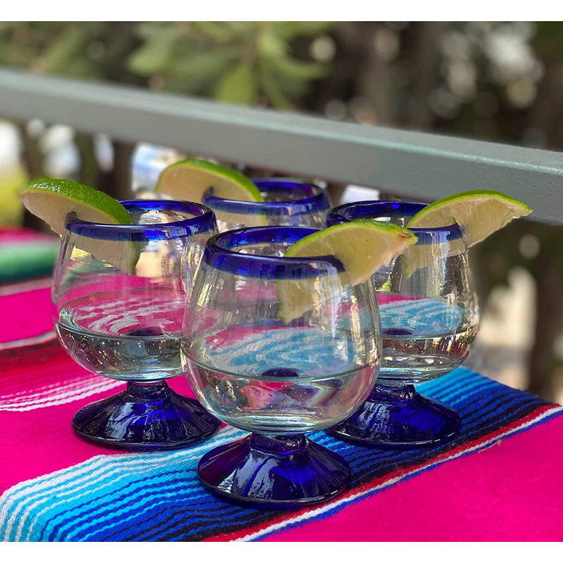 Red Barrel Studio® Mexican Hand Blown Glass – 7 Oz. Blue Rim Glass ...