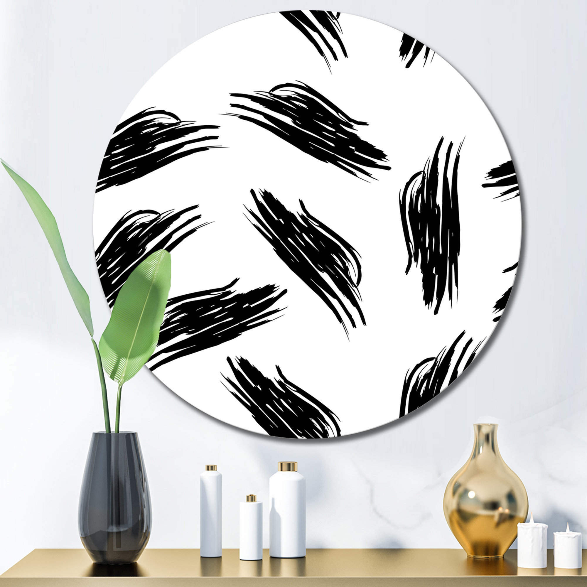 East Urban Home Graphic Abstract Strokes On White - Modern Metal Circle ...