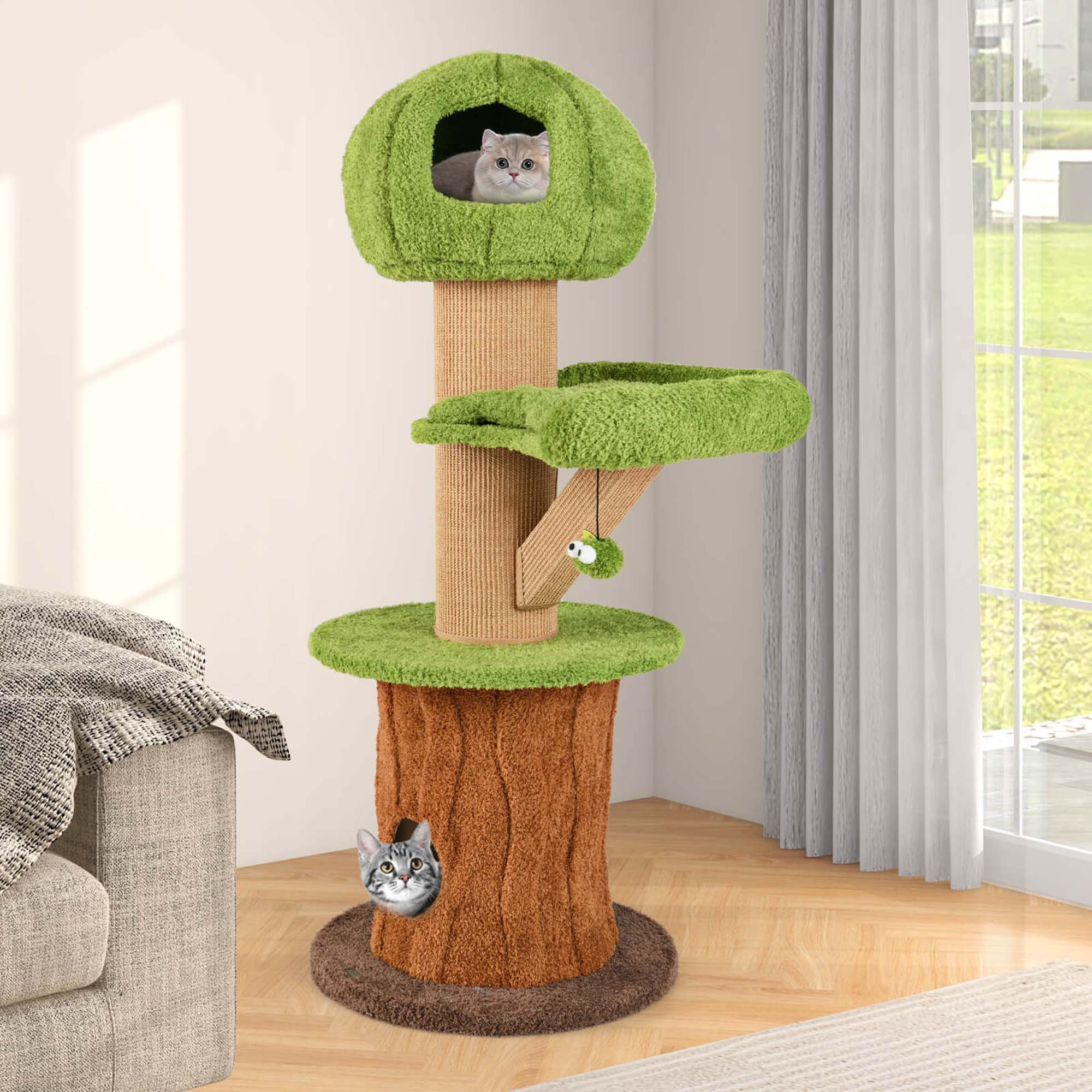 Tucker Murphy Pet™ 48" Mushroom Cat Tree For Indoor Cats With 2 Cute ...