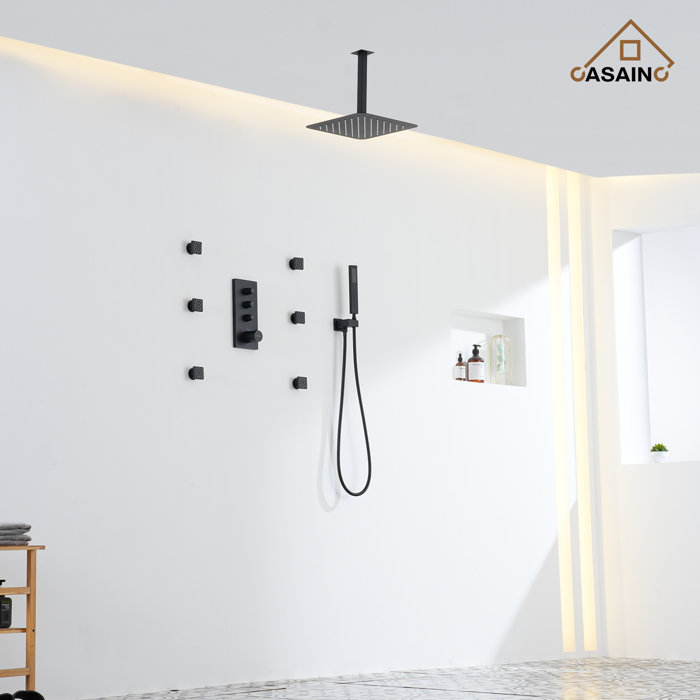 CASAINC 3 Functions 12 Inch Ceiling Mounted Thermostatic Shower System ...