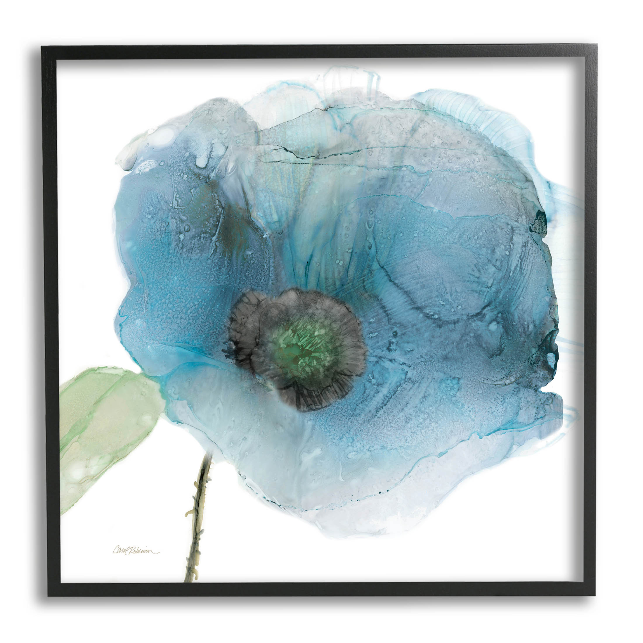 Stupell Industries Abstract Blue Flower Shape Framed Giclee Art By ...