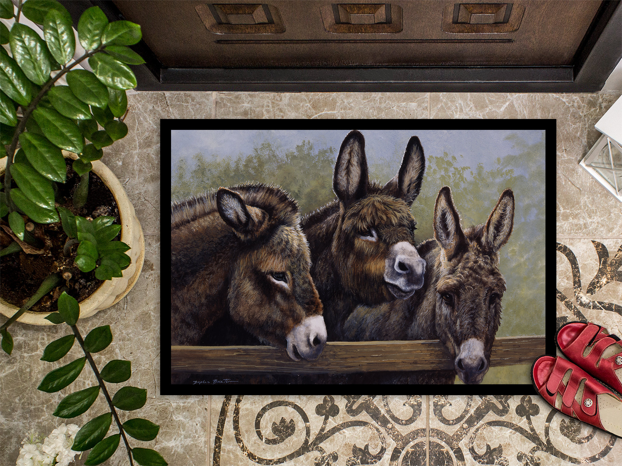 Winston Porter Vanlue Donkeys Non-Slip Outdoor Door Mat | Wayfair