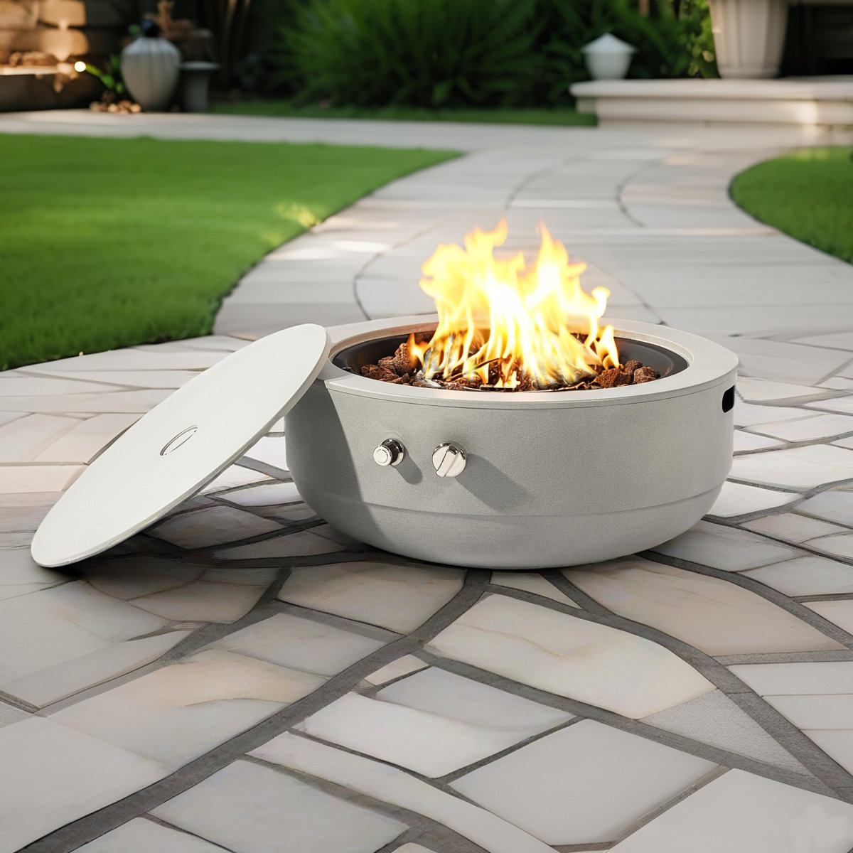 Latitude Run® 23" H x 26" W Outdoor Round Compact Gas Fire Pit Bowl 40 ...