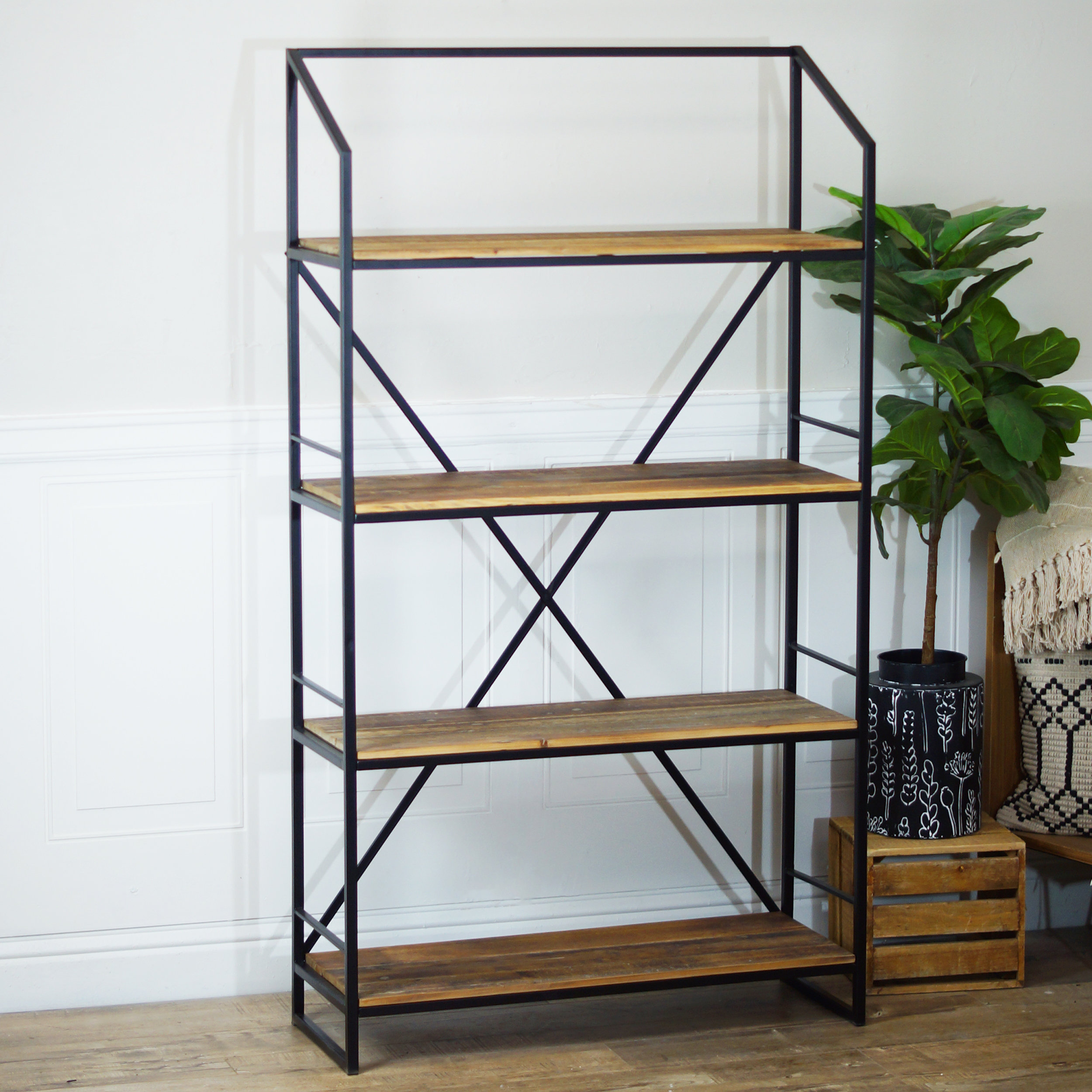 17 Stories VIP Wood 59 in. Brown 4-Level Wall Shelf with Rear ...
