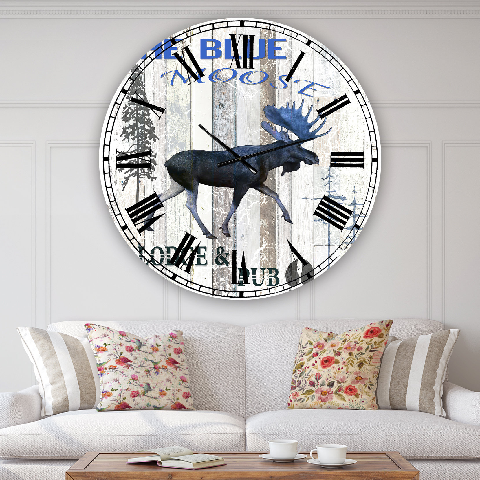 East Urban Home The Blue Moose - Oversized Cottage Wall Clock | Wayfair