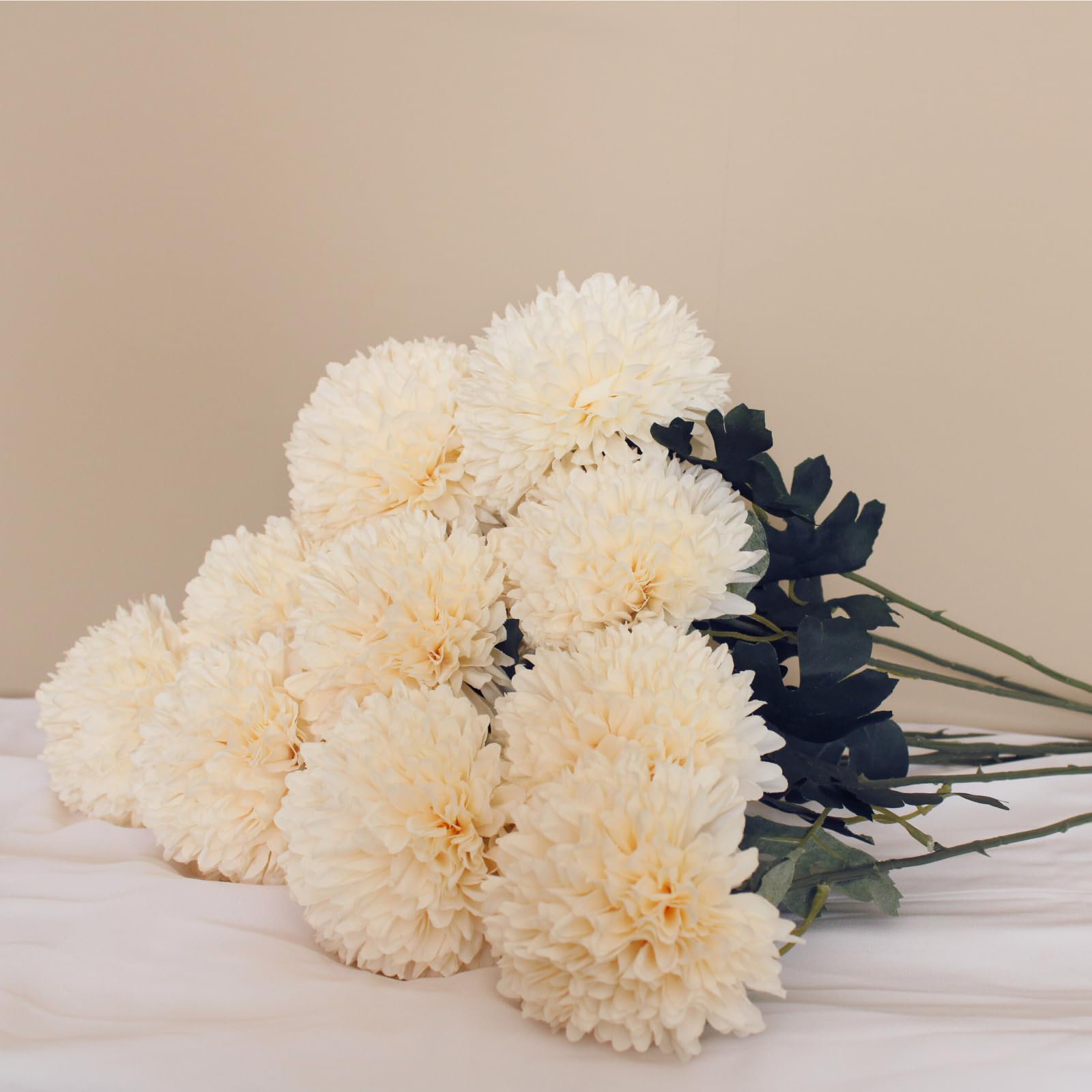 Primrue Large Kiku Flower Beige 10 Stems, Silk Flowers Bulk Boho ...