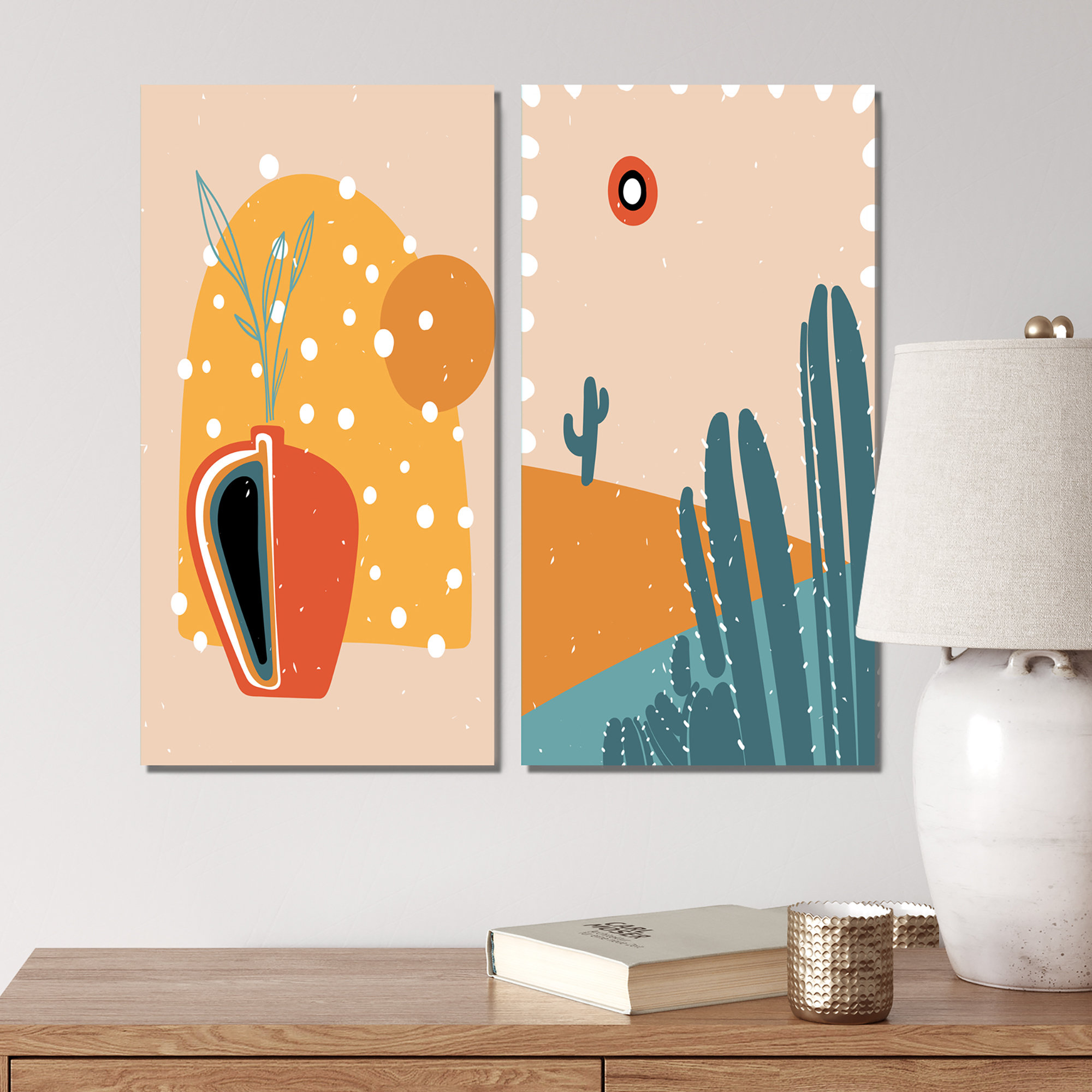 Union Rustic Vintage Cactus Boho Decor I - 2 Piece Graphic Art Set ...