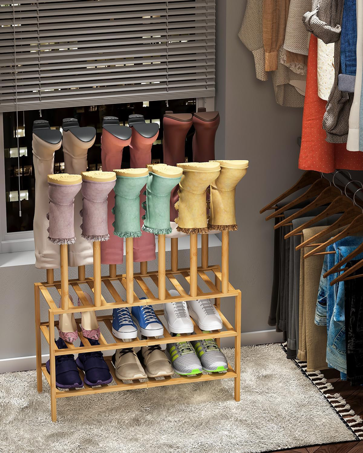 Rebrilliant Natural Boot Rack Organizer Bamboo Shoe Shelf | Wayfair