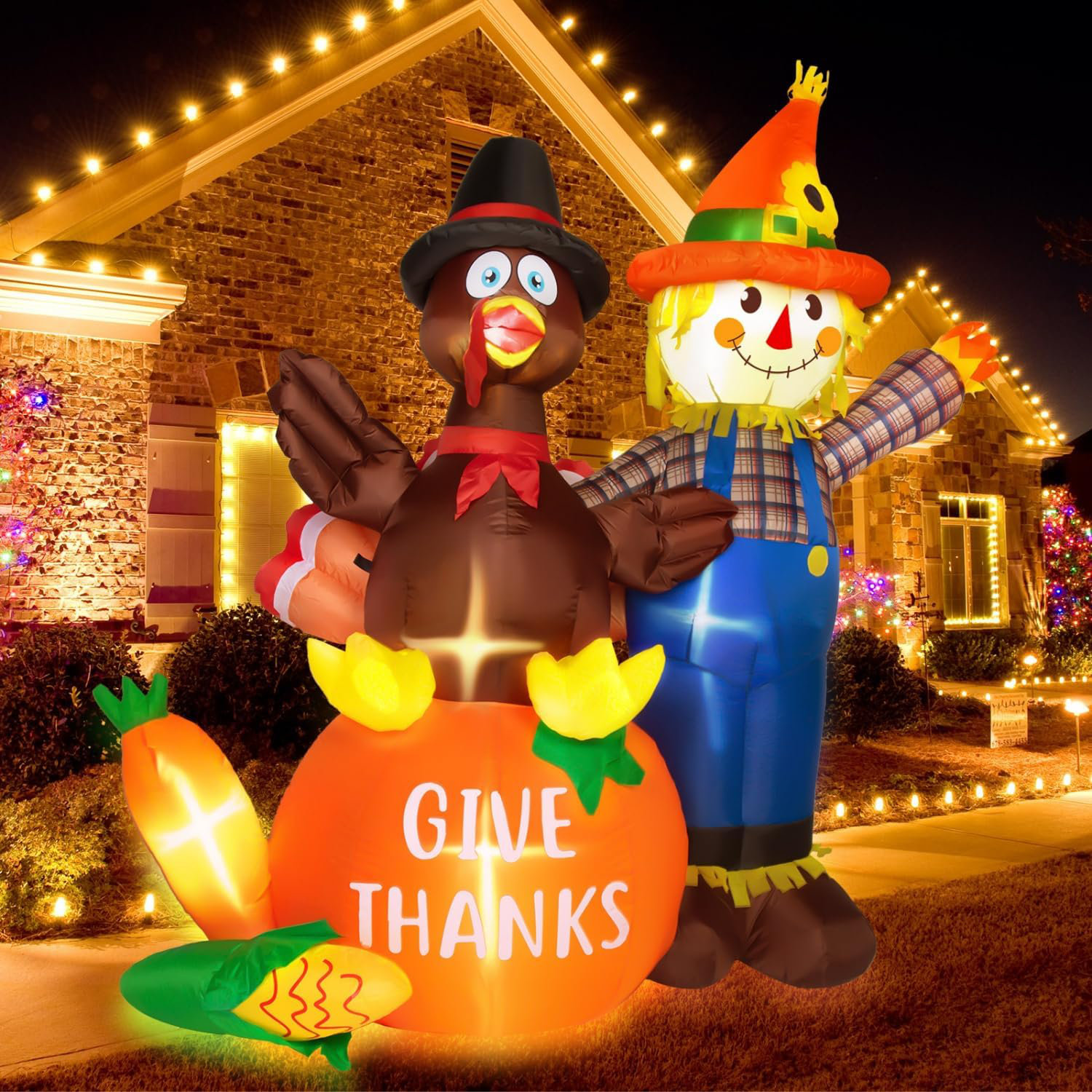 The Holiday Aisle® 6 Ft Thanksgiving Inflatables Turkey And Scarecrow ...