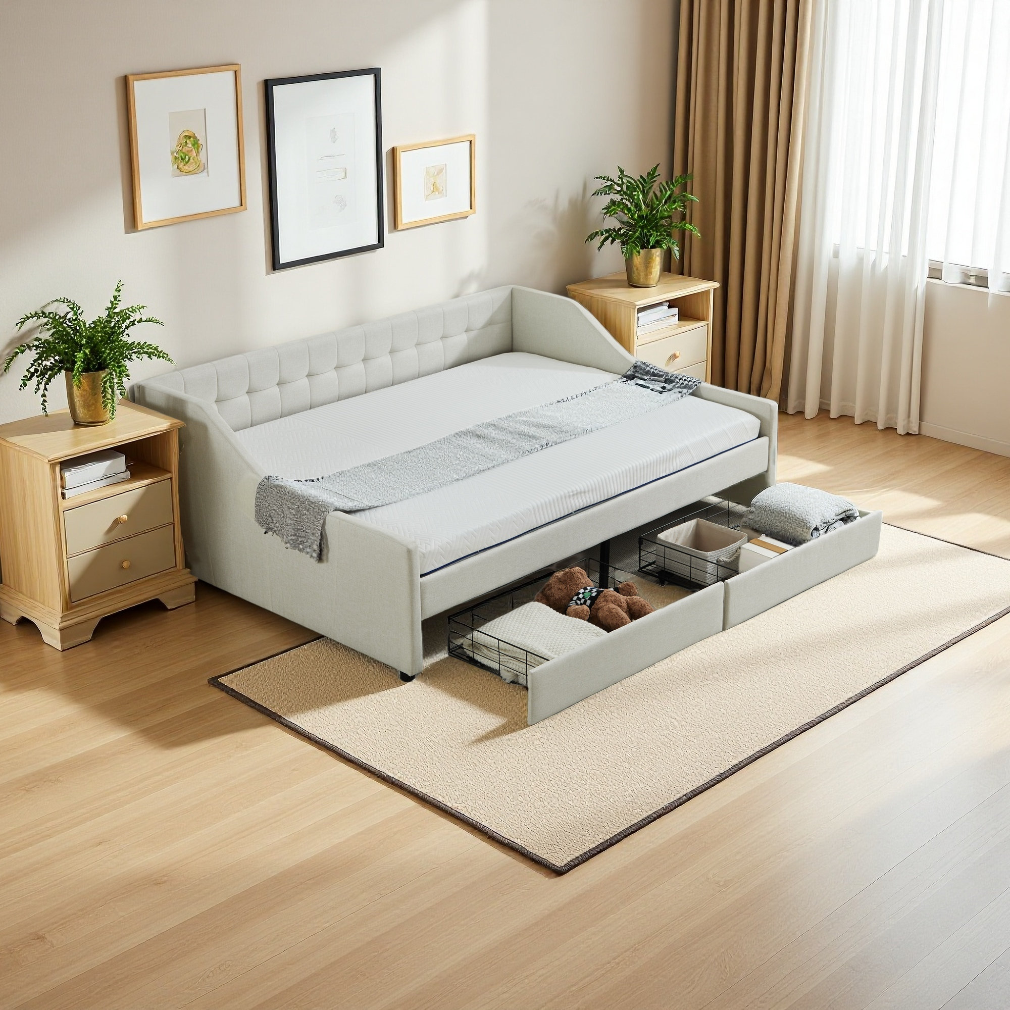 House of Hampton® Daybed Corner Bed Sofa Bed With Drawers Velvet ...