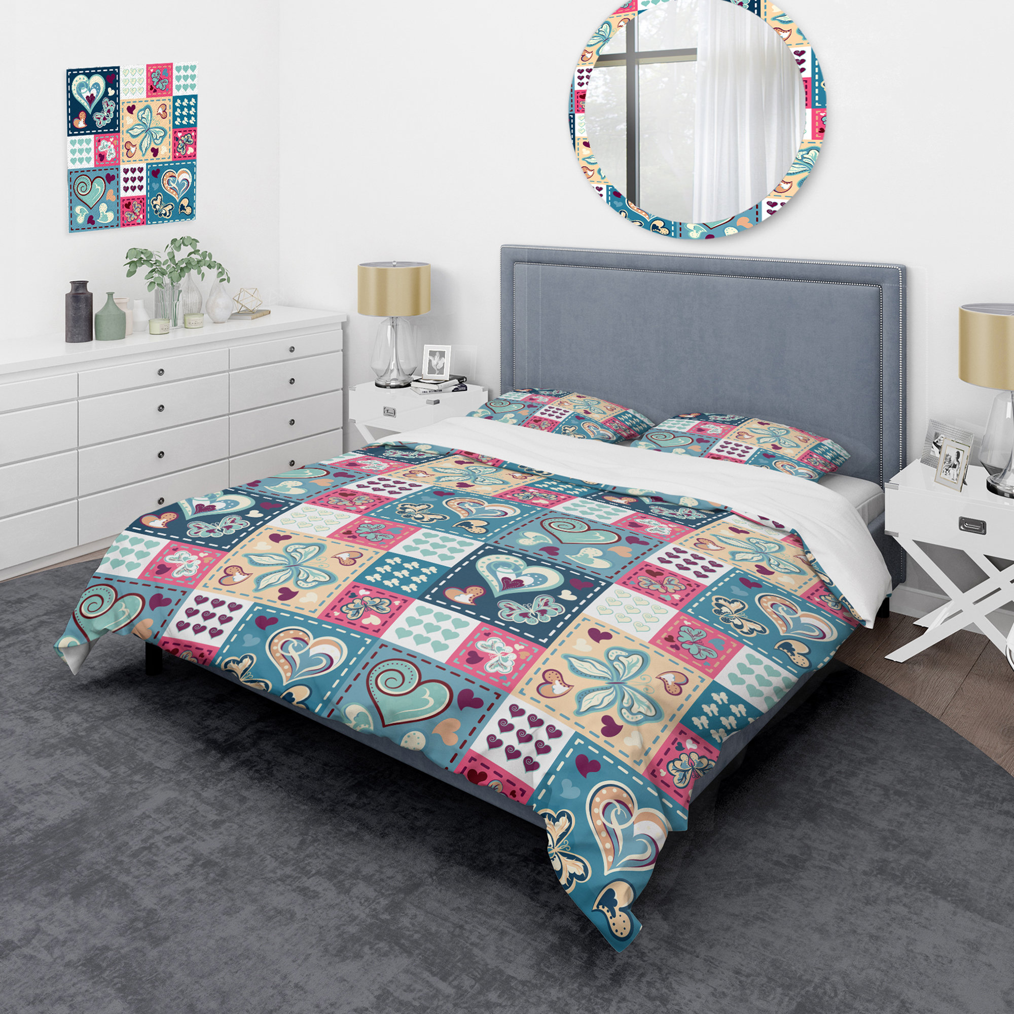 Design Art Multicolor Heart Patchwork - Patterned Duvet Cover Set | Wayfair