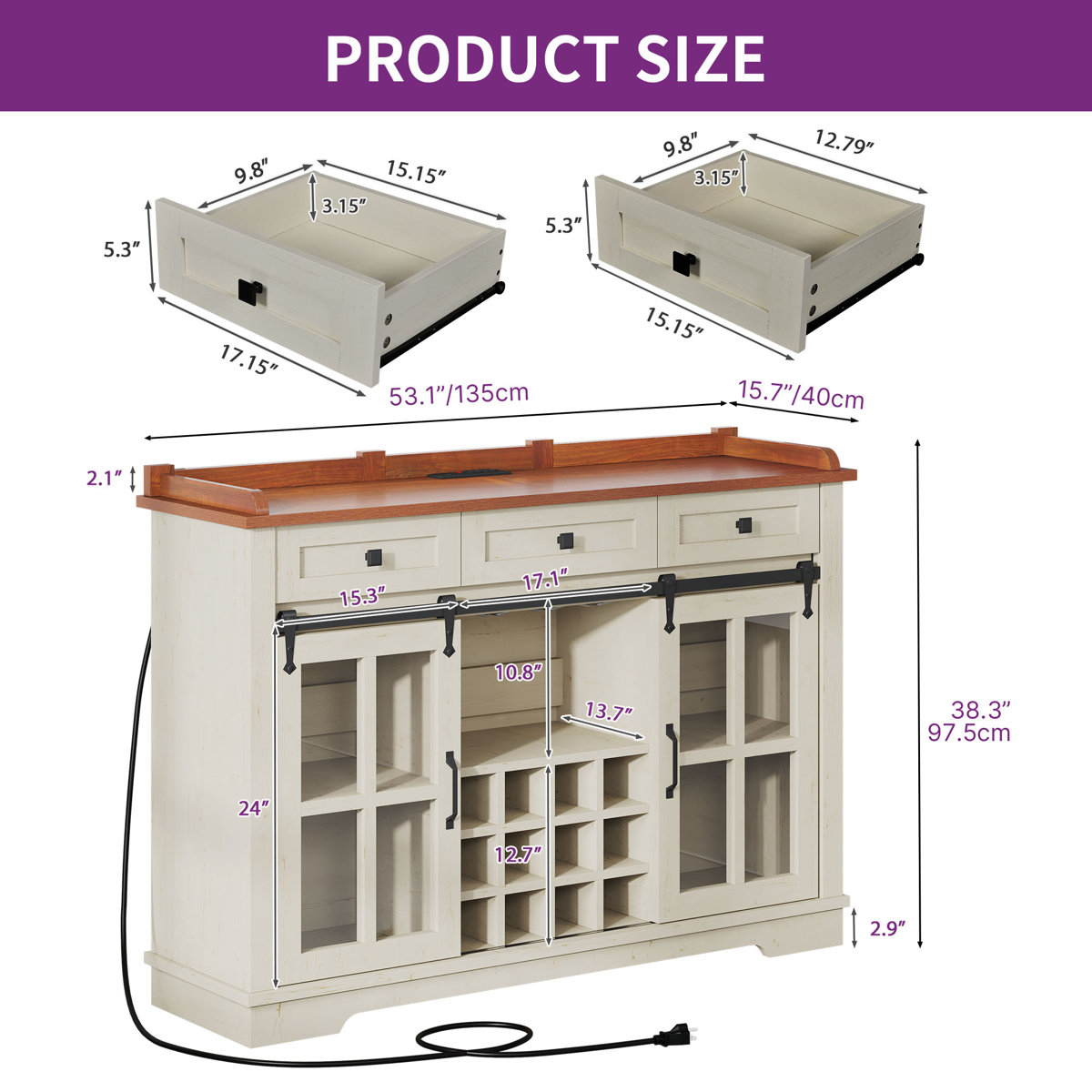 August Grove Bogosta 53" Coffee Wine Bar Cabinet with Charging Station ...
