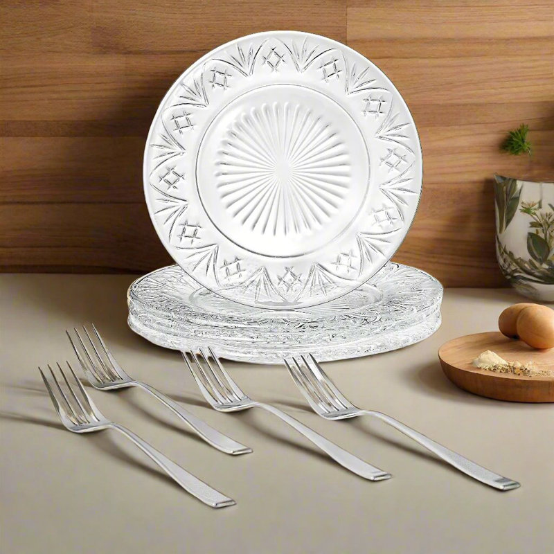 Godinger Silver Art Co Dublin Crystal 8 Piece Dessert Plate & Fork Set ...