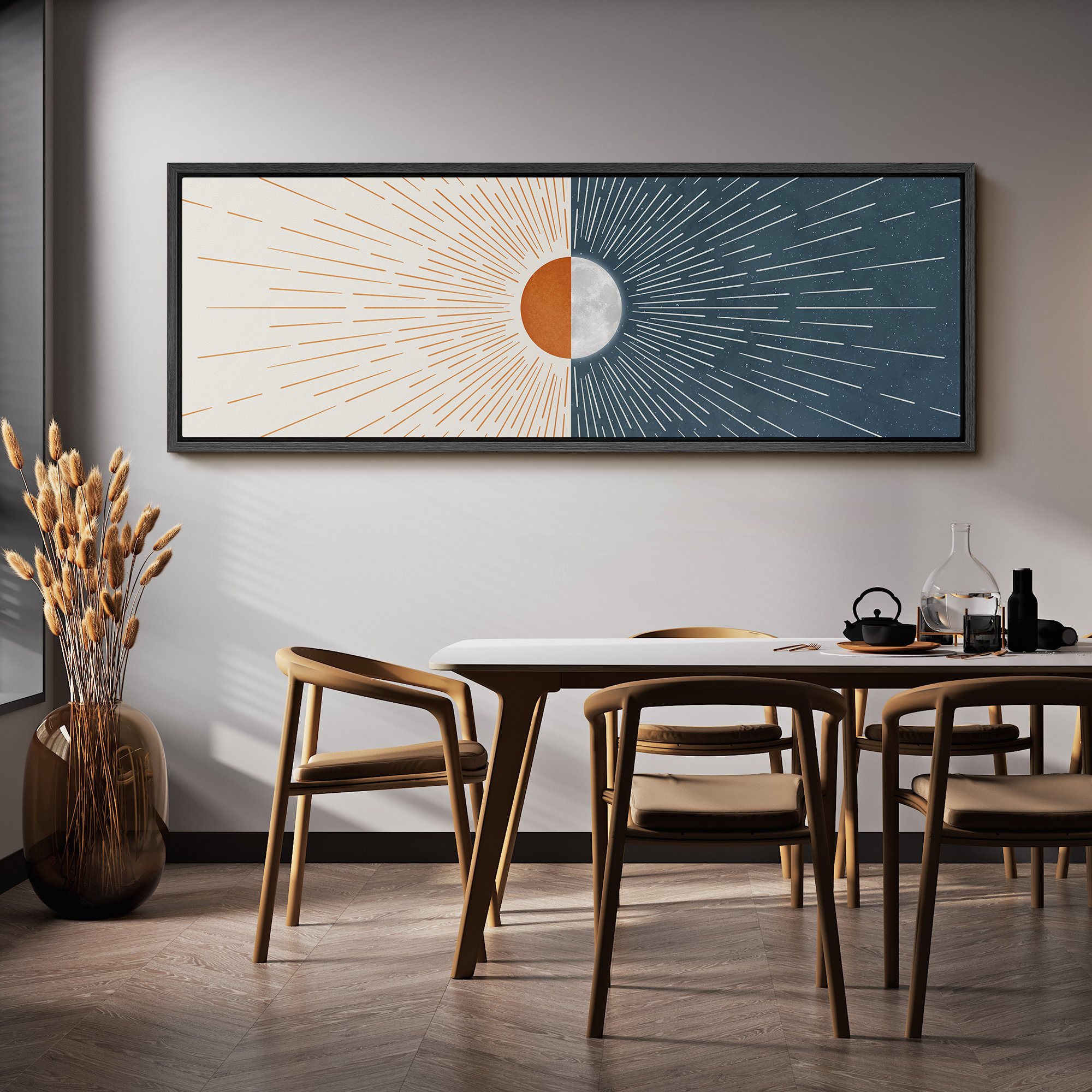 IDEA4WALL Sun and Moon Radiant Dawn Abstract Sunburst Framed On Canvas ...