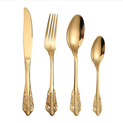 House of Hampton® Titanium Gold Plated Stainless Steel Flatware Set, 20 ...