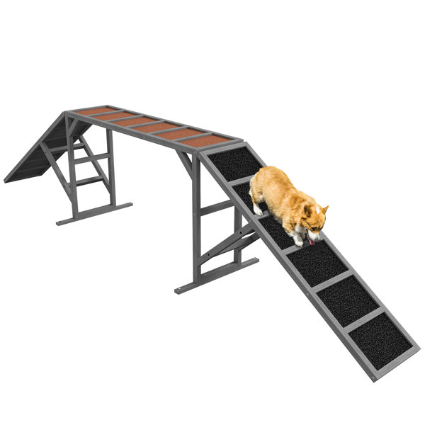 Pawhut Dog Agility Equipment, Dog Playground Ramp with Safety Bar, Non ...