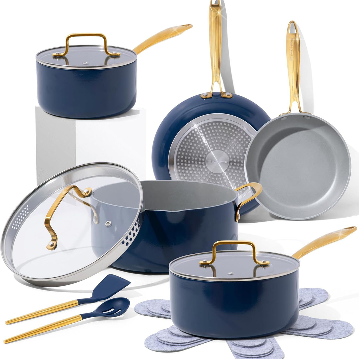 BN-LINKKL Blue Pots And Pans Set Nonstick - 15-Piece Luxury Blue And ...