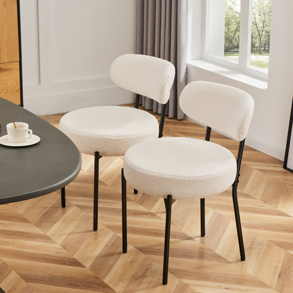 George Oliver Sherpa Fabric Upholstered Dining Chairs Set with Backrest ...