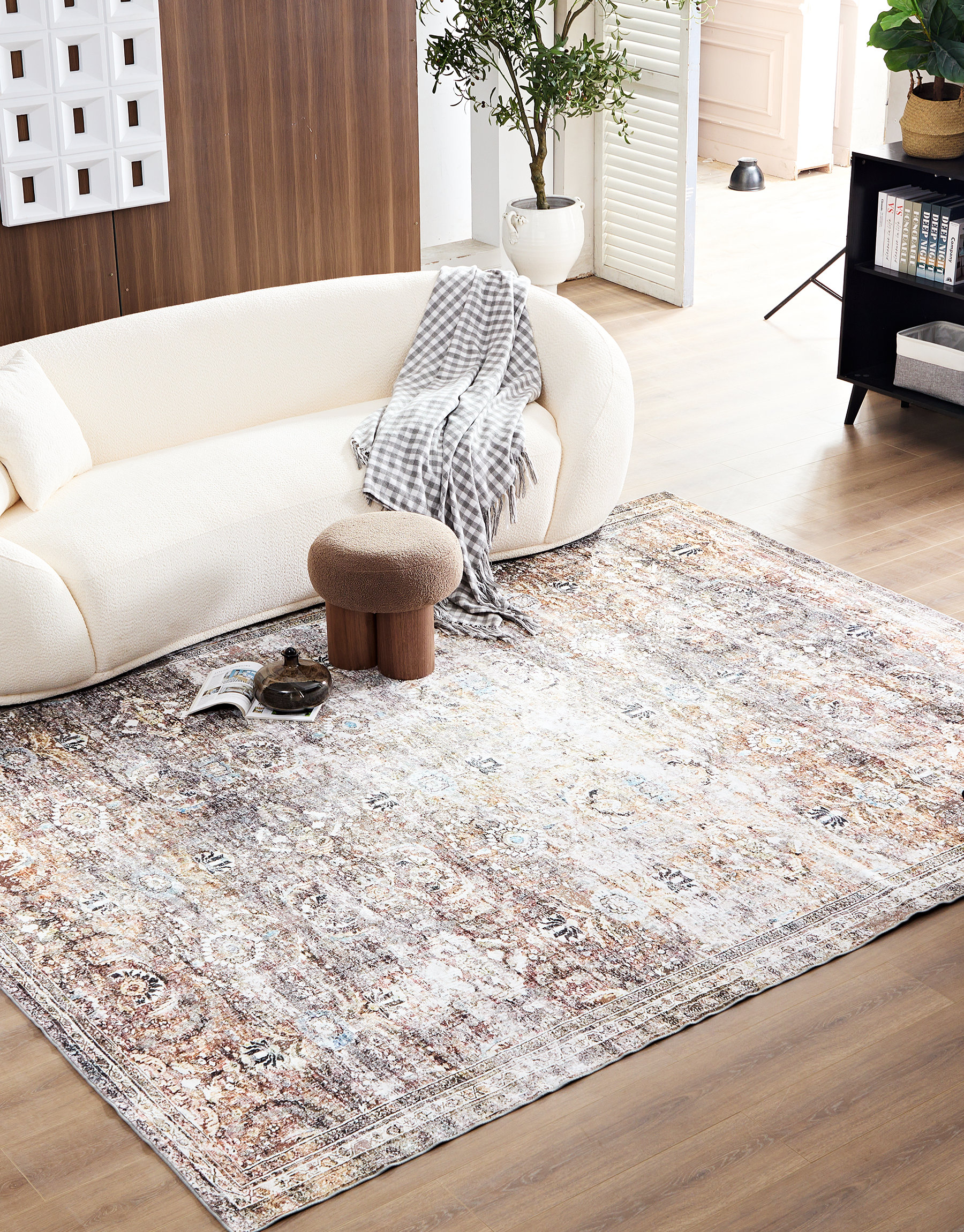 Bungalow Rose Aarusan Machine Washable Oriental Brown/Rust Area Rug ...