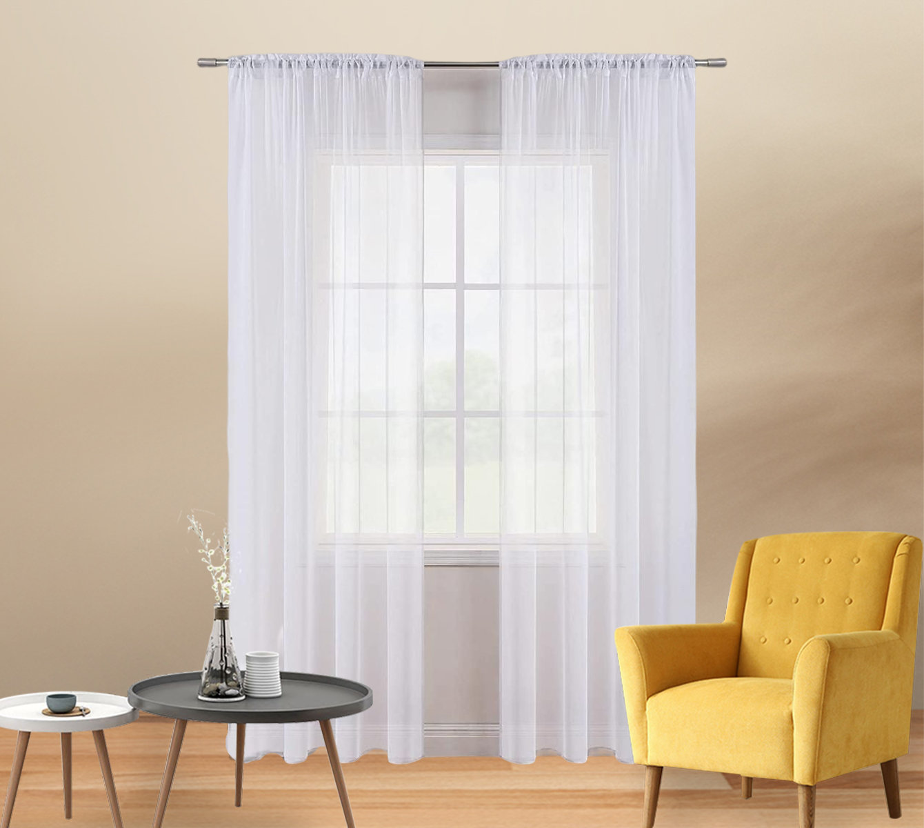 Ebern Designs Delfred Linen Solid Colour Sheer Rod Pocket Curtain Panels - Wayfair Canada