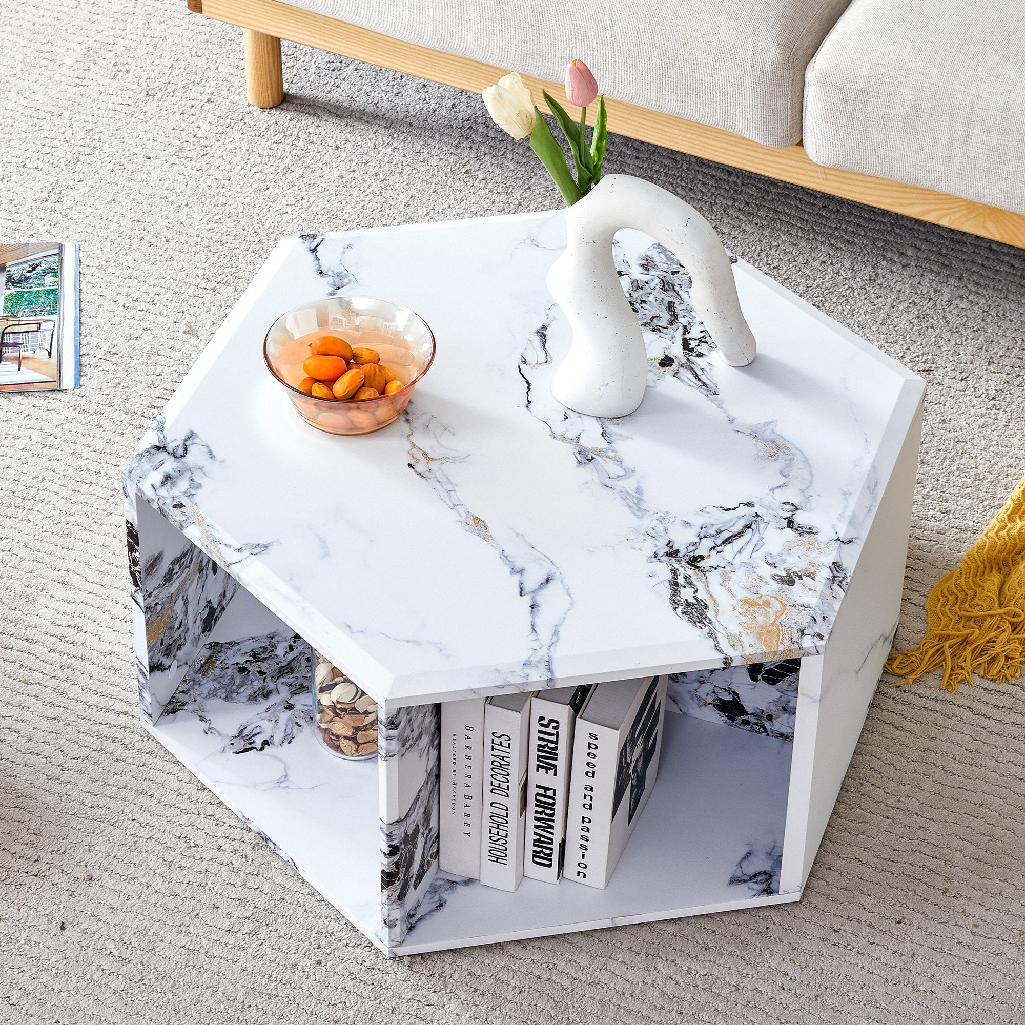 Ivy Bronx Multi-hole Design Hexagonal Coffee Table | Wayfair