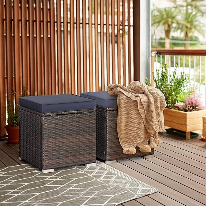 Mercer41 Outdoor Indoor Pouf Patio Footrest Stool with Portable Handle ...