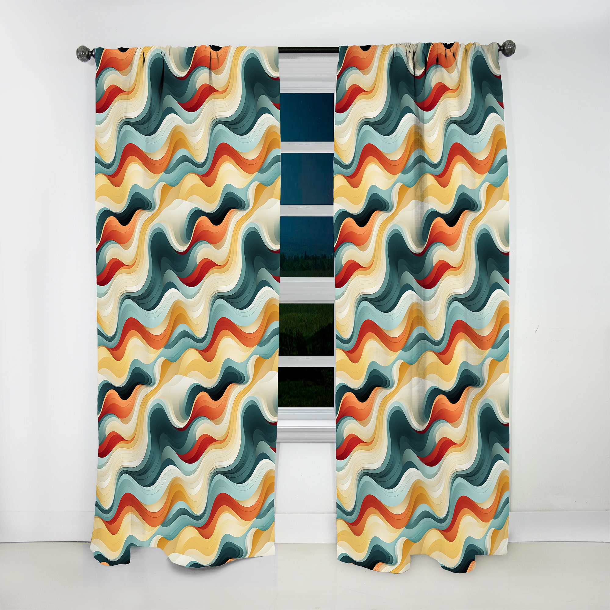 Design Art Nostalgic Mod Waves I - Mid-Century Curtain - Velvet Room ...
