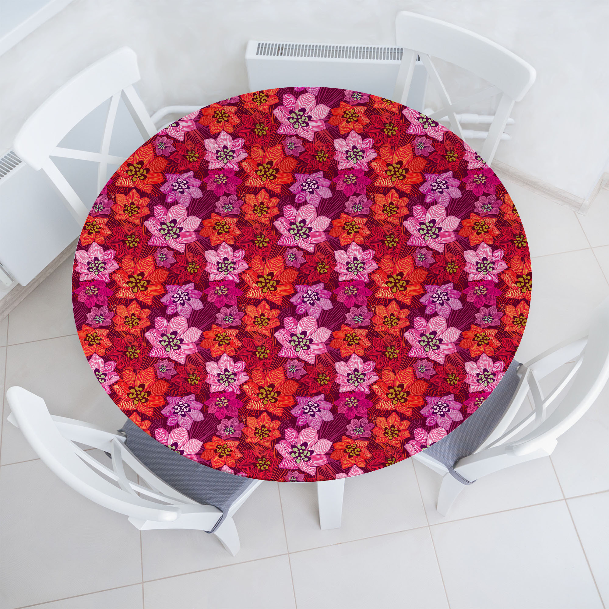 Ebern Designs Floral Fitted Round Tablecloth Diameter Pink Dark Magenta ...