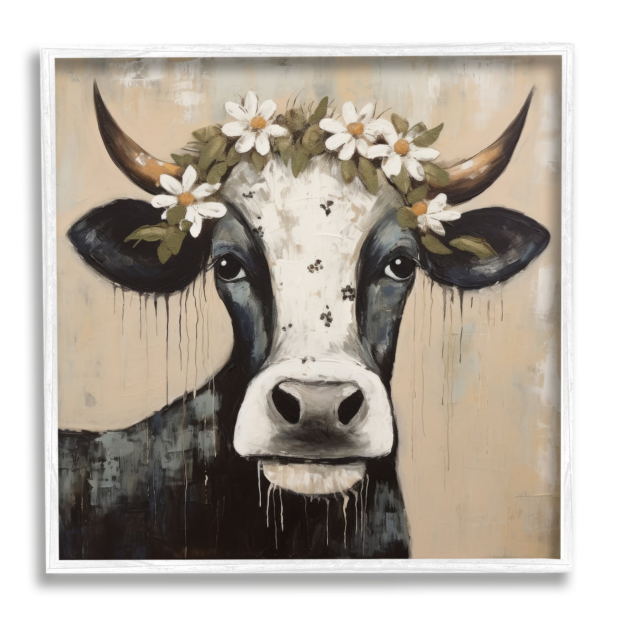 Stupell Industries Black Cow & Daisy Crown Single Picture Frame Print ...