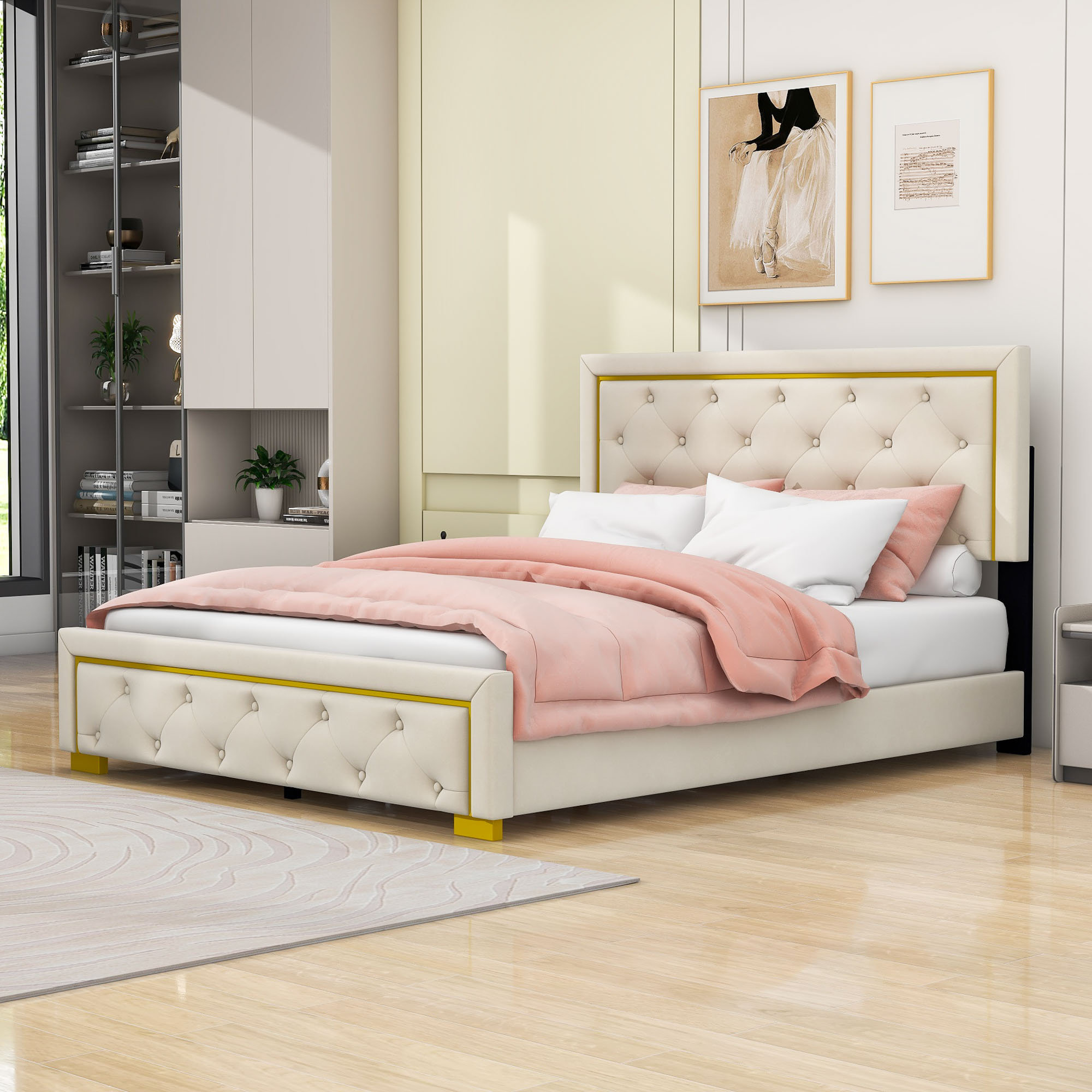 Mercer41 Queen Upholstered Standard Bed with Velvet Tufted Headboard ...