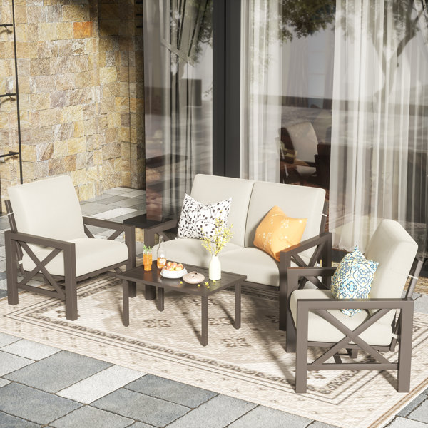 Gracie Oaks Jahmere 4 - Person Metal Outdoor Seating Group with Thick ...