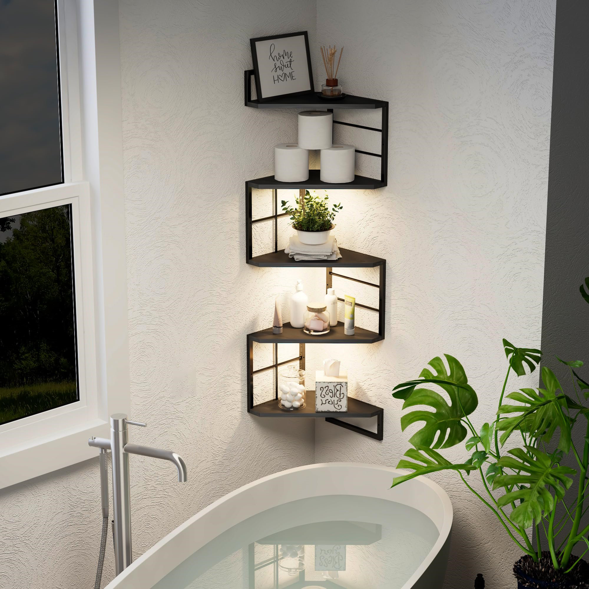 Brayden Studio 5-Layer Floating Corner Shelf With Light - Wayfair Canada