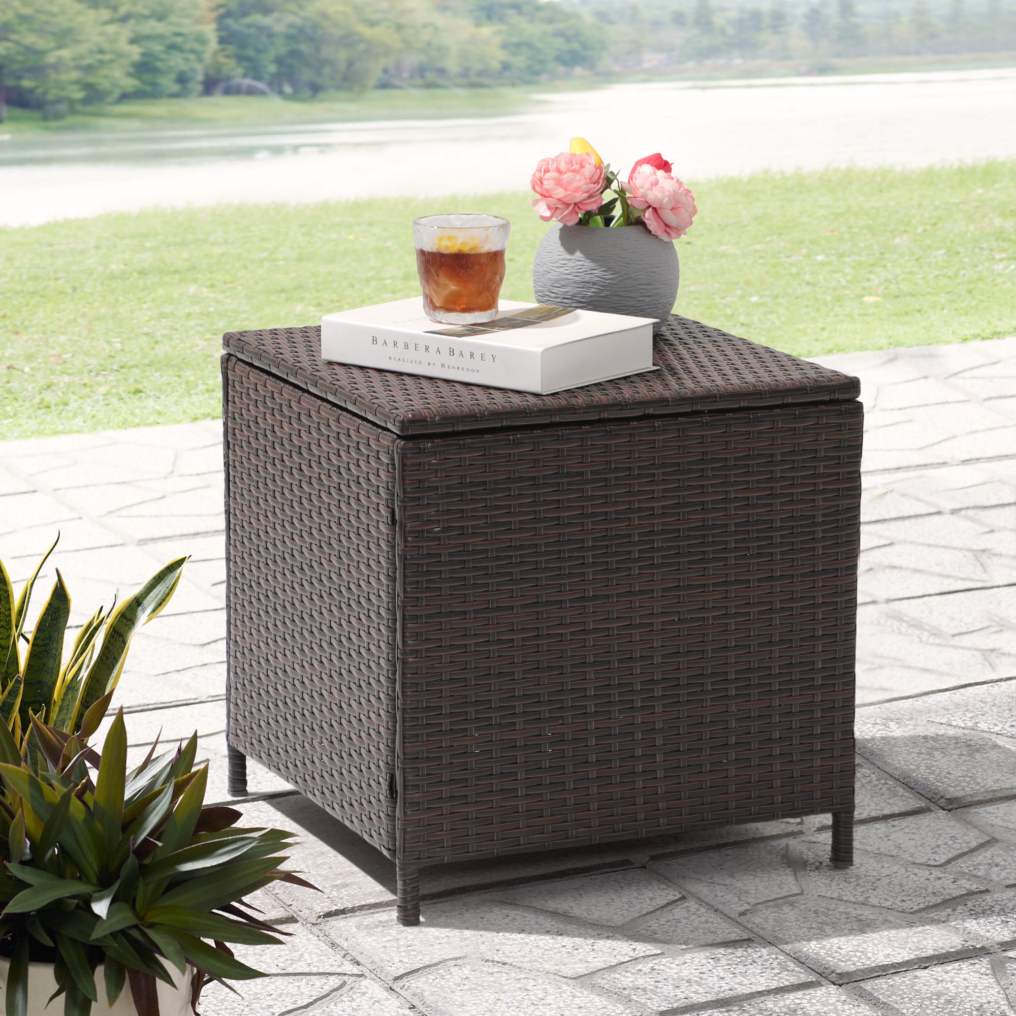 Ebern Designs Caimin Wicker Side Table & Reviews | Wayfair