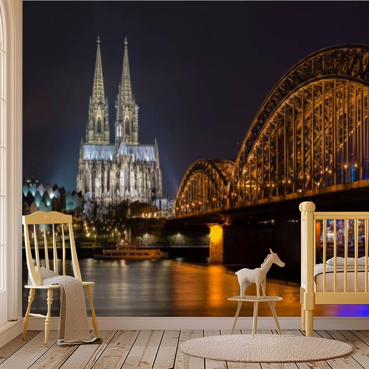 Ebern Designs Peel and Stick Canvas Wallpaper Wall Mural koln night ...