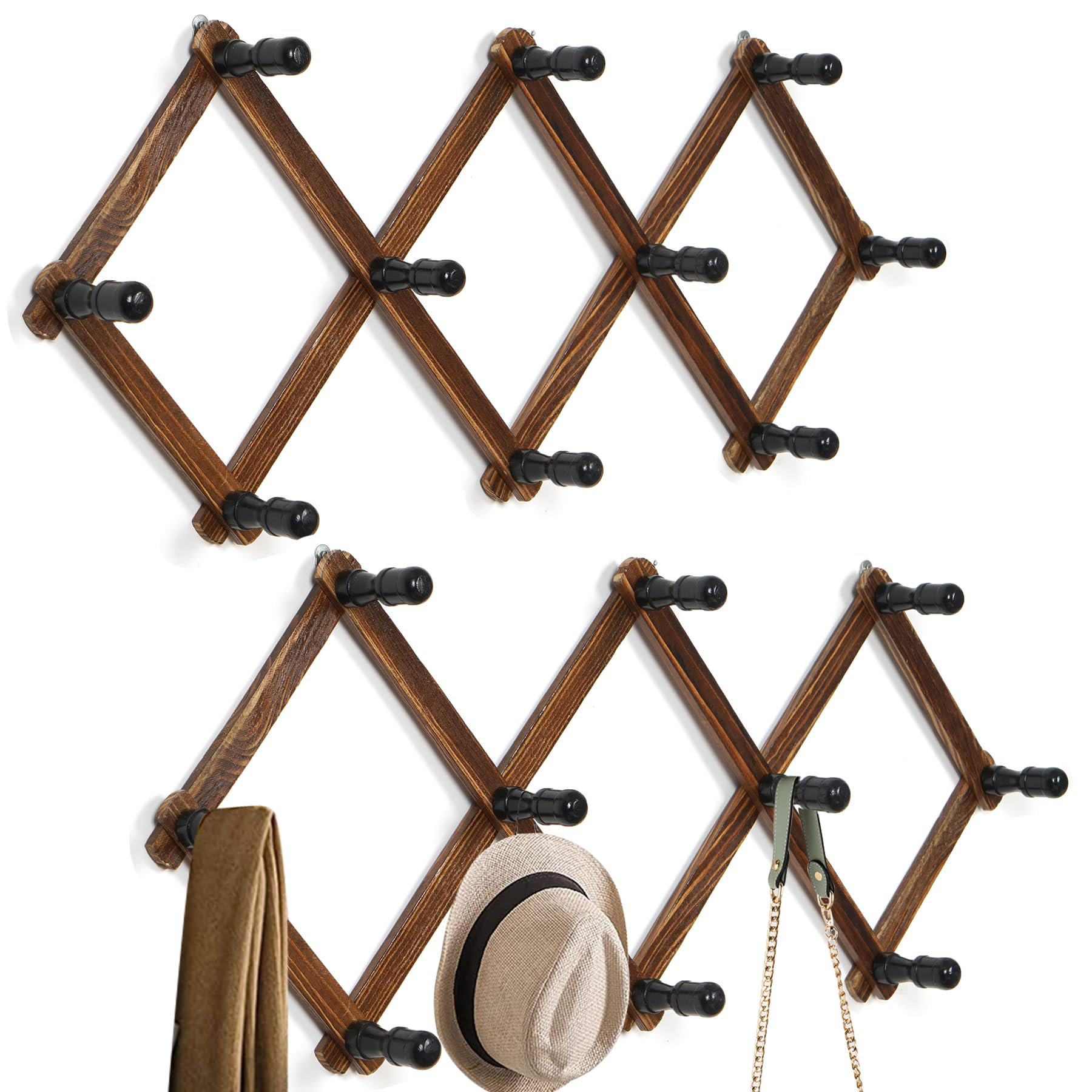 Bungalow Rose Expandable Coat Rack, Wooden Hat Rack Wall Mounted ...