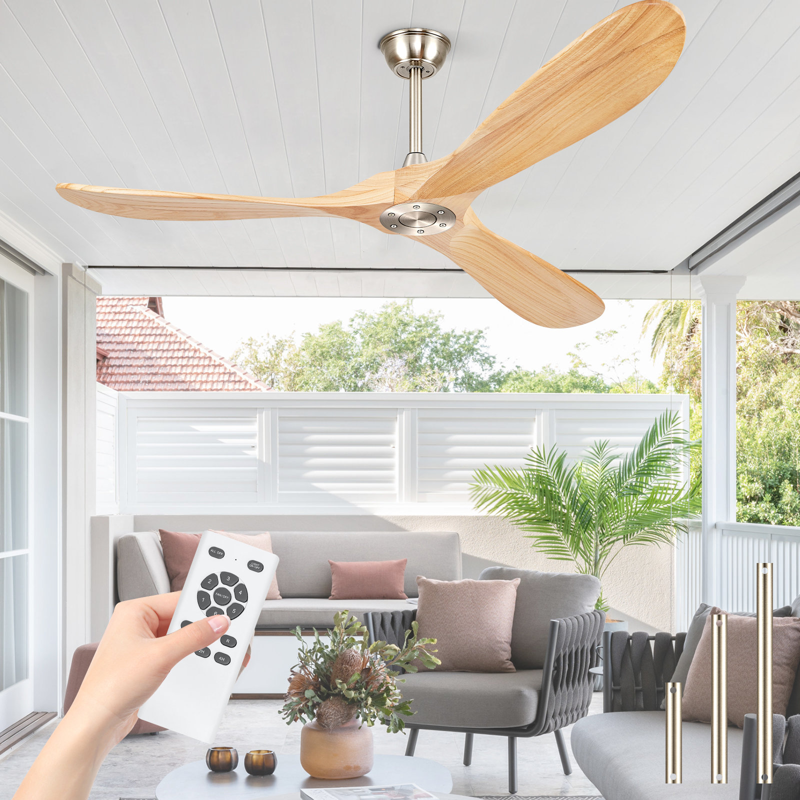 Ivy Bronx Ceiling Fans Without Light, Solid Wood Ceiling Fan With ...
