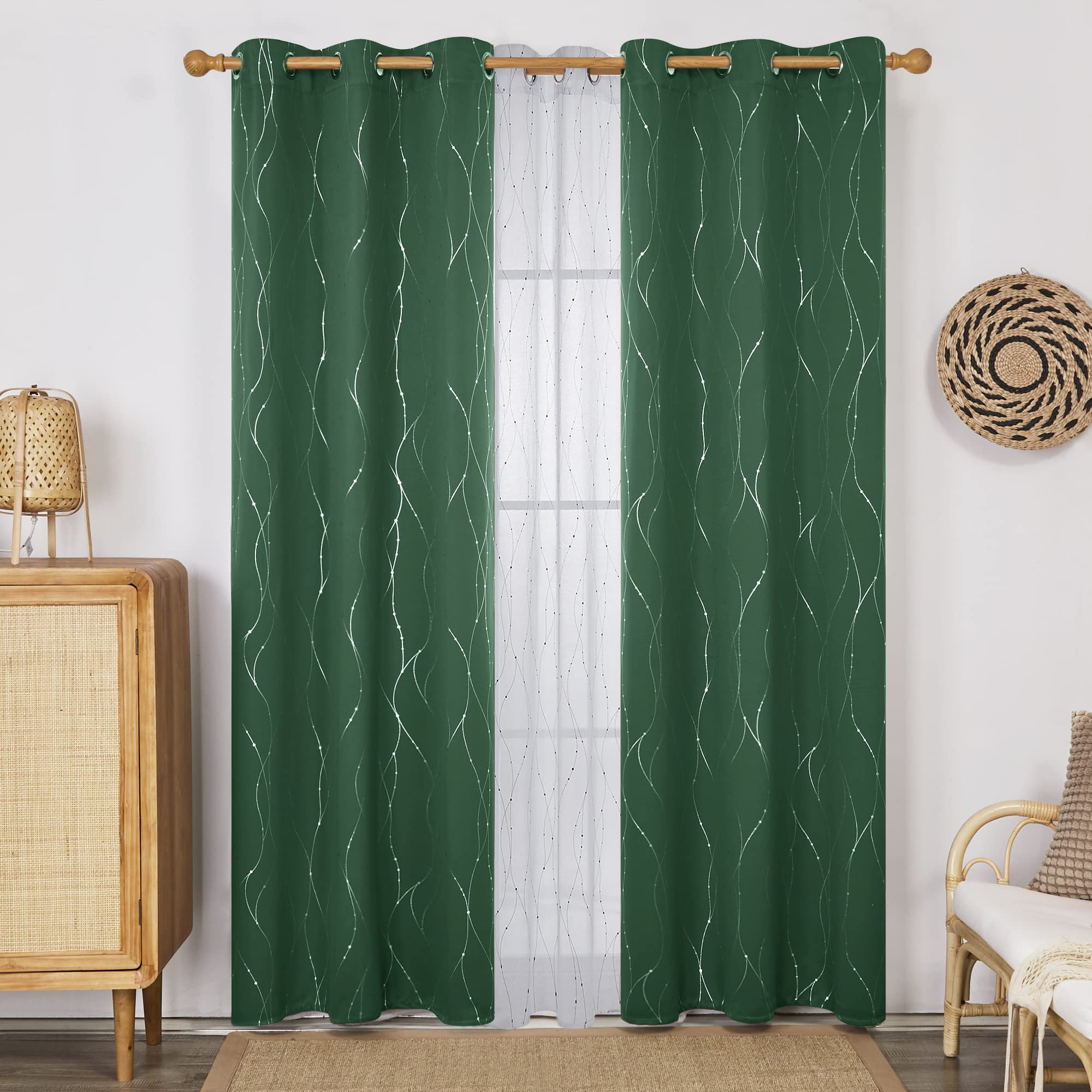 Mercer41 Wave Line with Dots Printed Grommet Window Curtains for Living ...