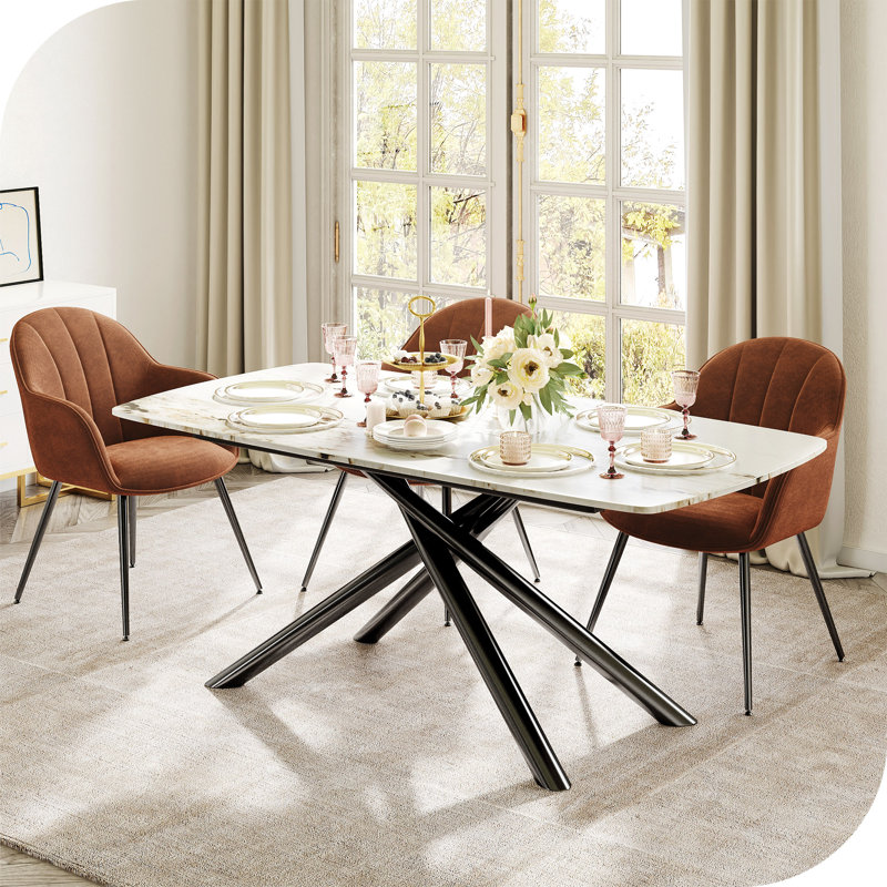 Wrought Studio™ Iaisha 63" Marble Sintered Stone Dining Table Luxury ...