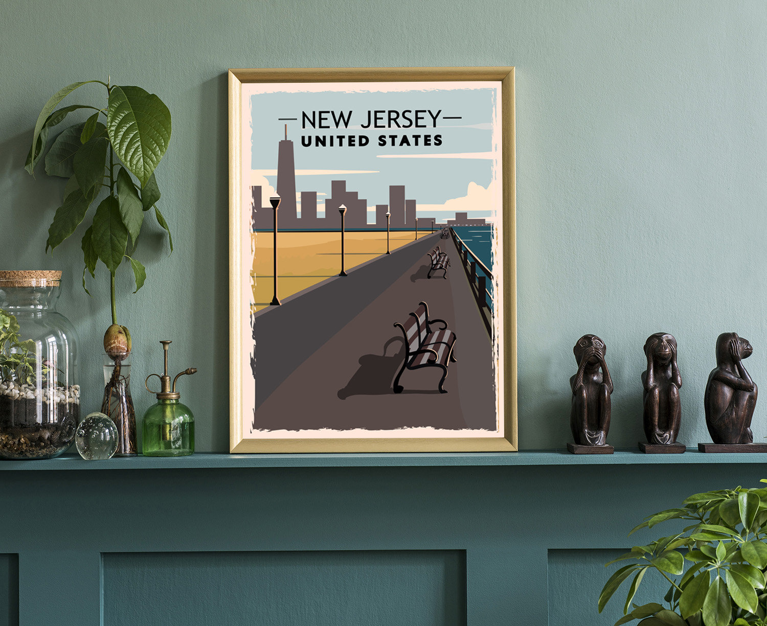 Longshore Tides New Jersey Retro Style State Travel Poster, Vintage ...