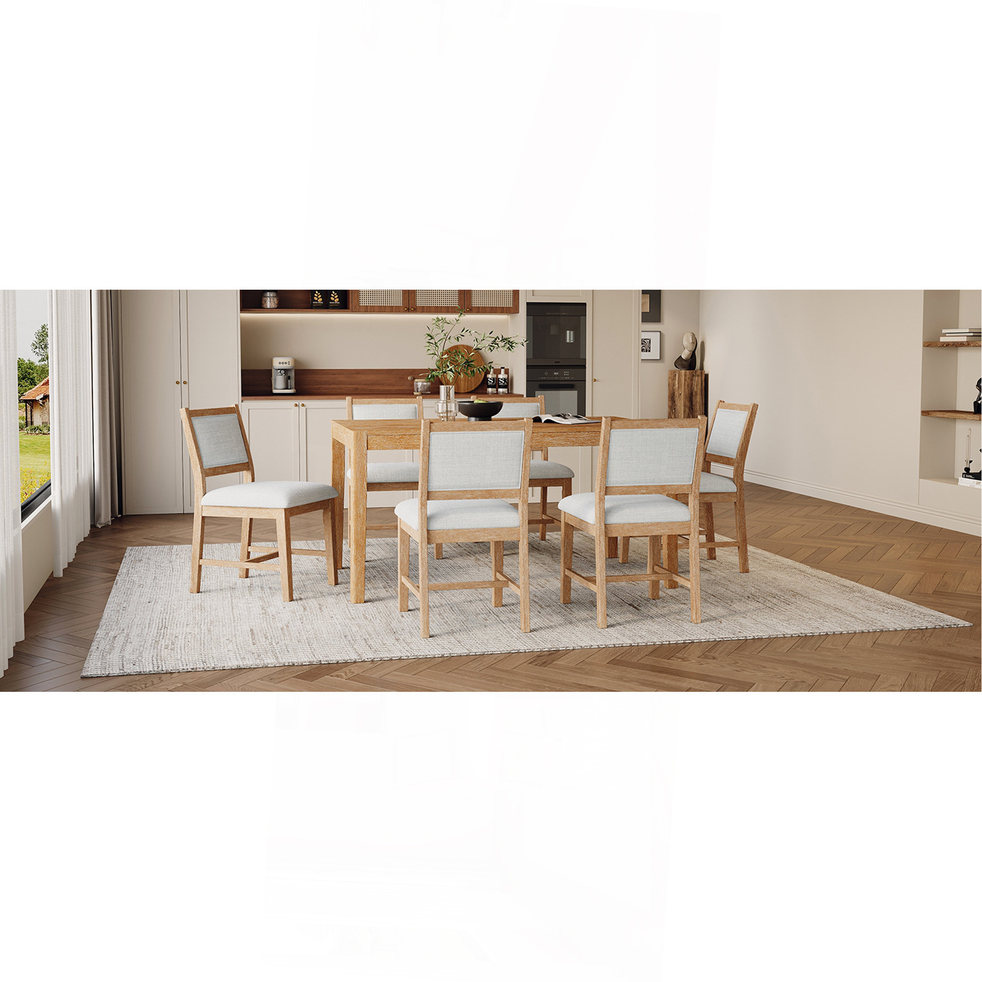 Ebern Designs 7-Piece Retro Dining Table Set For 6, 1 Rectangular Wood ...