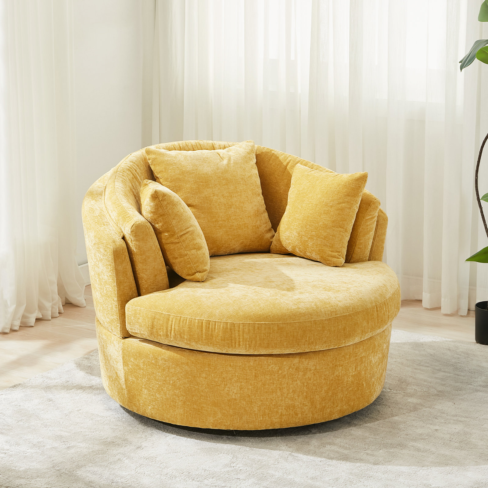 Latitude Run® 43.3'' W Oversized Round Upholstered Swivel Barrel Chair ...