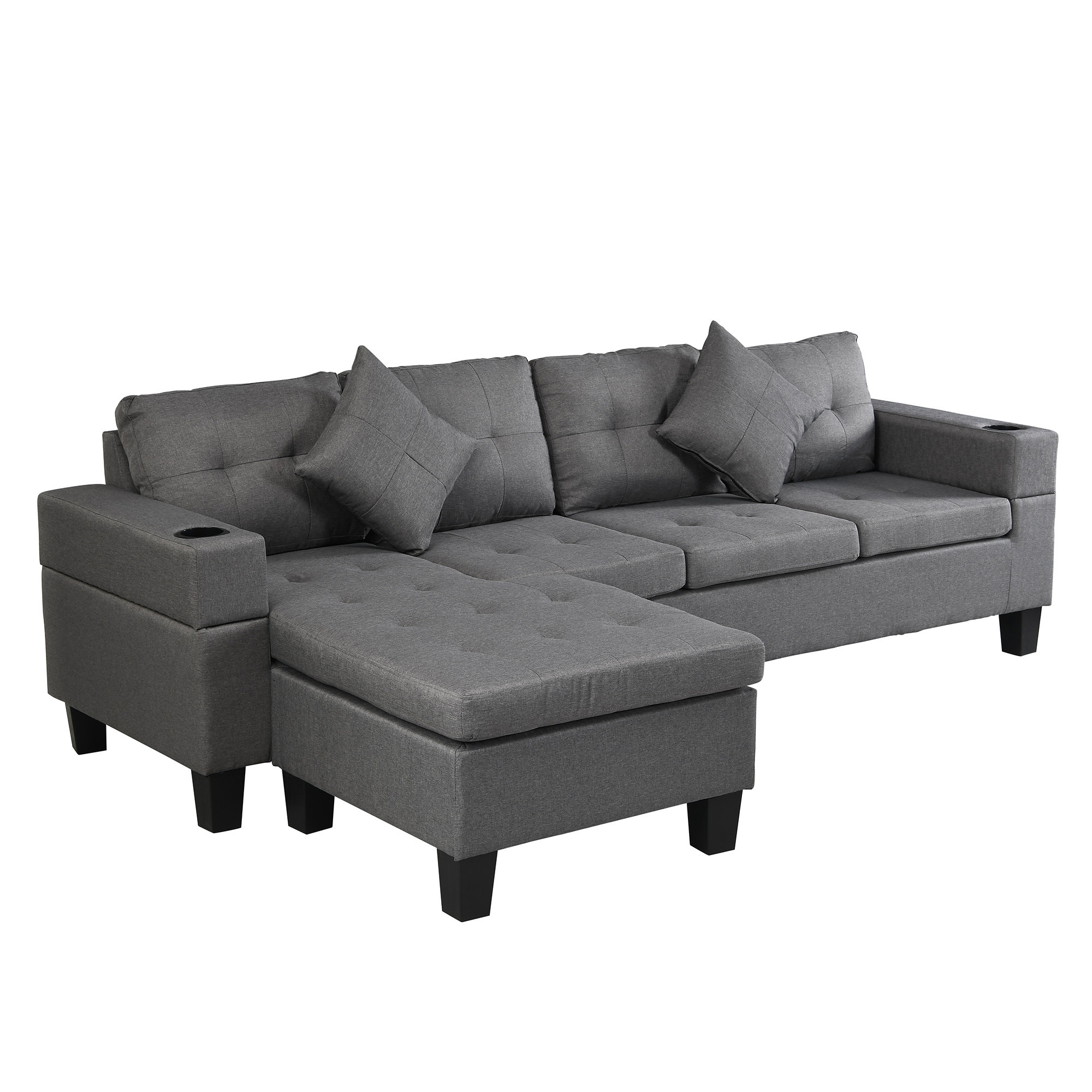 Latitude Run® Modern Gray Faux Linen Sectional Sofa Set With L-shaped ...