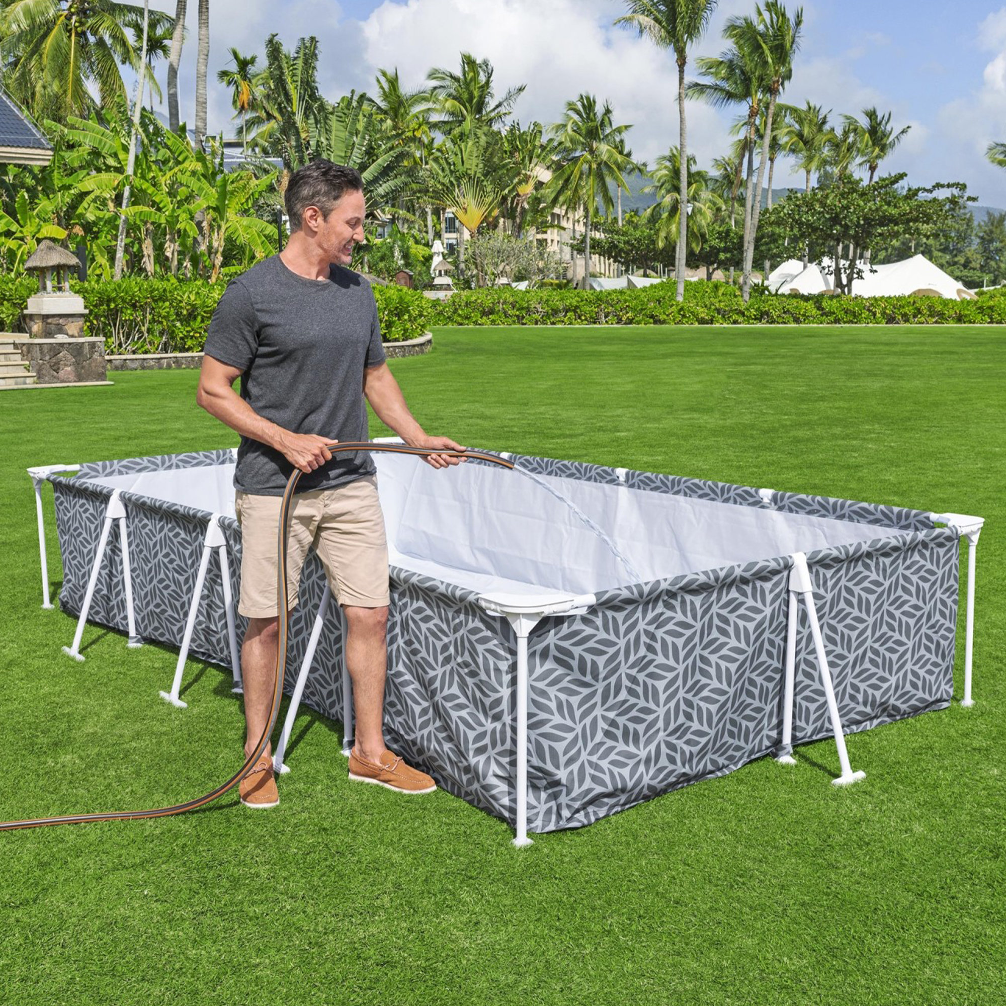 Bestway Steel Pro Rectangle Above Ground Swimming Pool Set, 12' x 6'7 ...