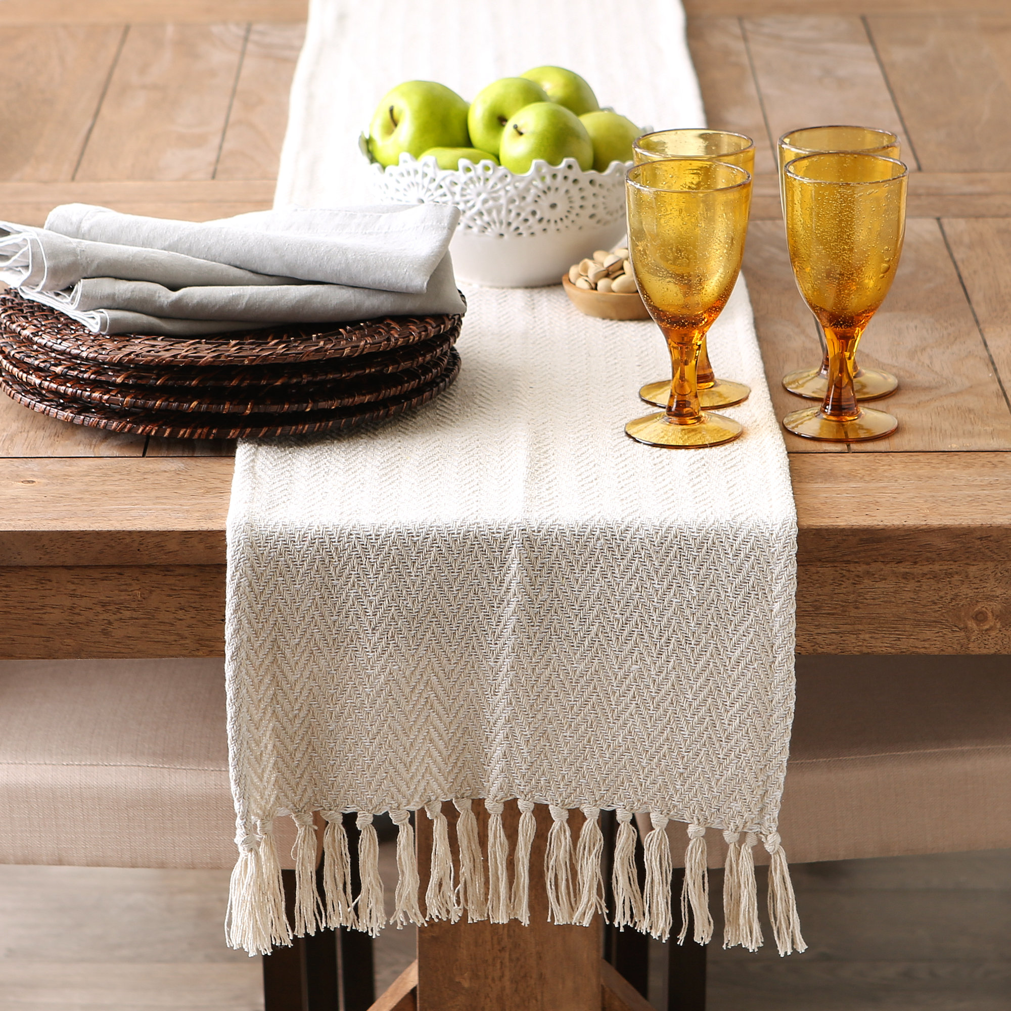 Gracie Oaks Harry-George JADEITE HANDLOOM CHEVRON TABLE RUNNER 15X108 ...