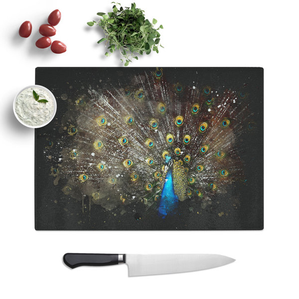 East Urban Home Peacock Vol.1 Paint Splash Chopping Board | Wayfair.co.uk