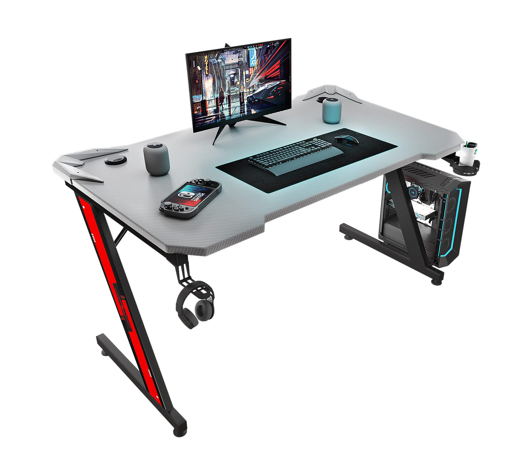 Inbox Zero Gaming Desk, Computer Desk with Carbon Fiber Surface | Wayfair