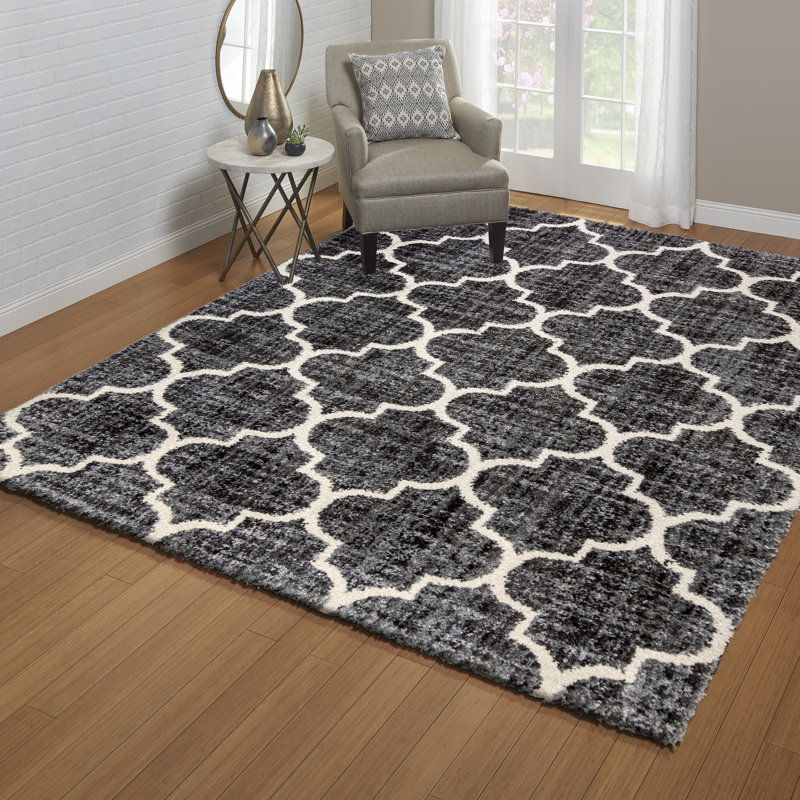 Gertmenian Kuta Luana Casual Ogee Tiled Gray/Ivory Plush Shag Area Rug ...