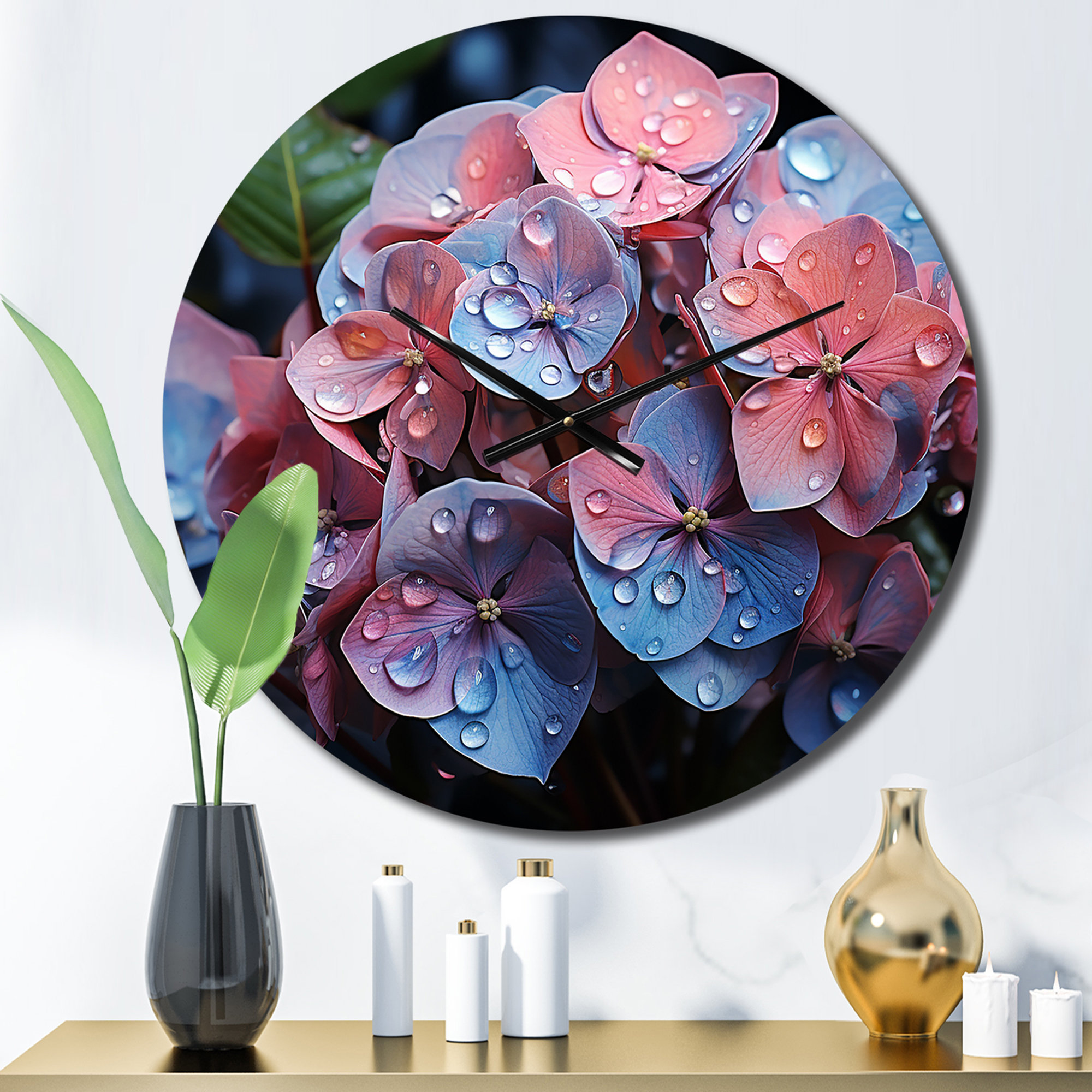 East Urban Home Pink Blue Hydrangea Harmonious Fusion - Floral Wall ...