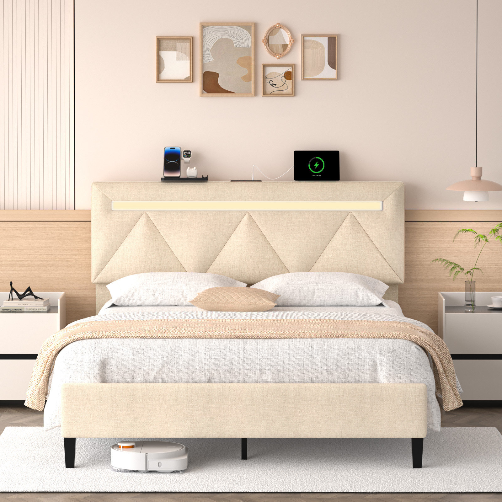 Wrought Studio™ King Bed Frame with Headboard,Upholstered Platform Bed ...